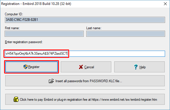 Inserting and Removing Embird Password