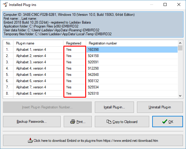 Inserting and Removing Embird Password