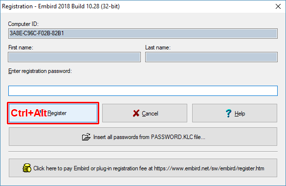 Inserting and Removing Embird Password